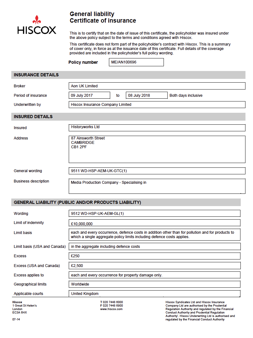 Public Liability Insurance :: Historyworks